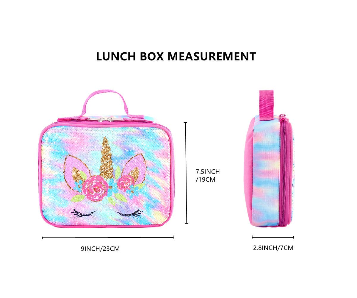 KK CRAFTS Cute Insulated Lunch Box For Girls Boys Kids Toddlers Preschool Kindergarten Elementary(Small,Sequin Rainbow Unicorn)