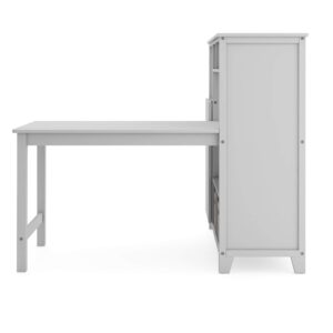 Martha Stewart Kids' Media System with Desk Extension and Chair (Gray) – Wooden Cubby Storage Organizer and Computer Study Table for Home School