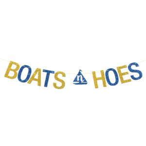 maicaiffe boats n hoes banner - nautical cruise themed birthday party decorations - wedding - baby shower - bachelorette/bridal shower party decorations glitter