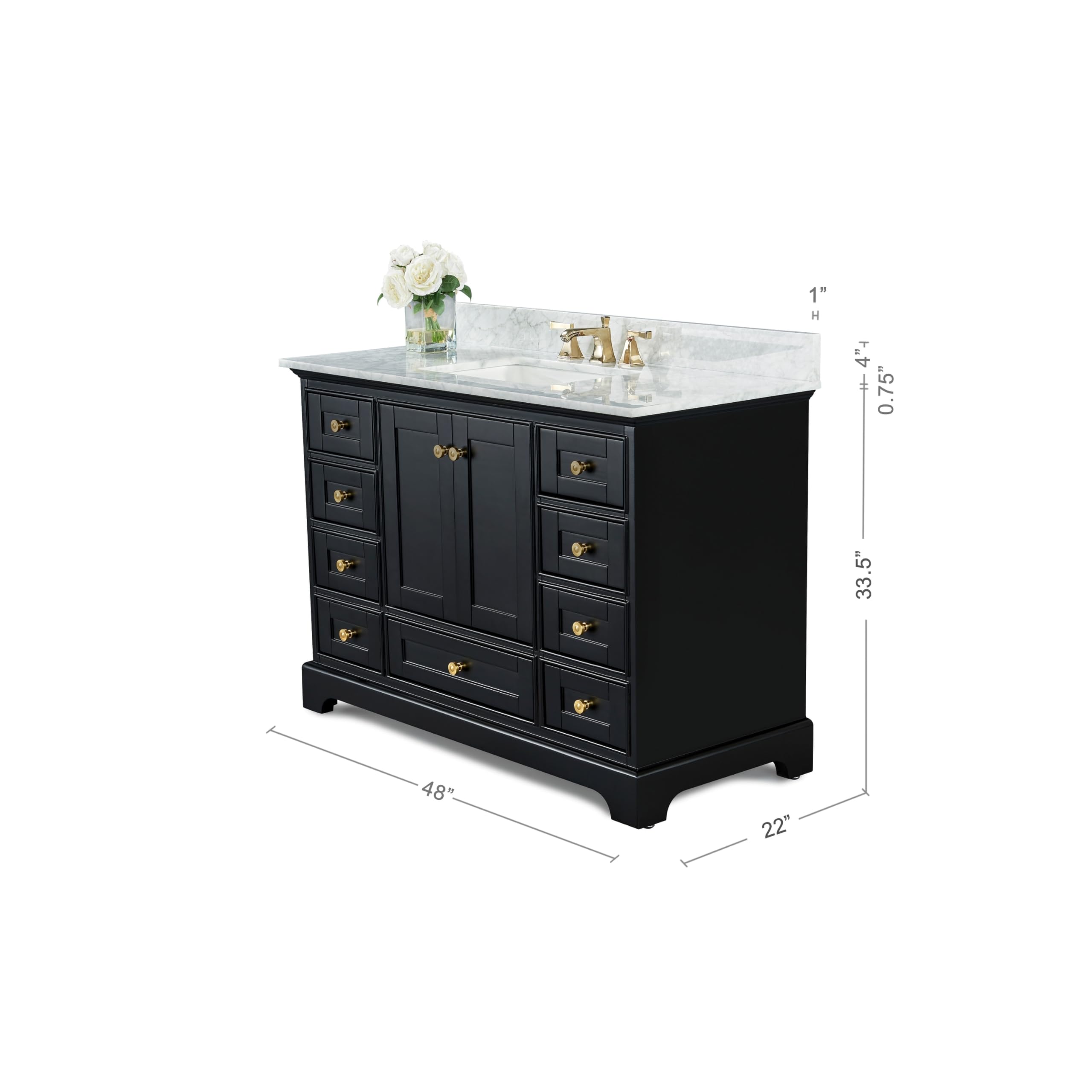 Ancerre Designs Audrey 48" Wood Bathroom Vanity Set in Black Onyx