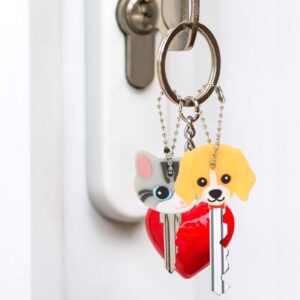 6pcs Key Caps Covers Cute Dog and Cat Key Identifier Caps Key ID Rings Key Rings Creative Animal Key Holder for Kid Toy Ornament Souvenirs