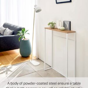 Yamazaki Home Modern Slim Console Table, Slim Narrow Accent Table for Entryway Or Living Room, Metal and Wood Skinny Hallway or Sofa Table Steel One Size White