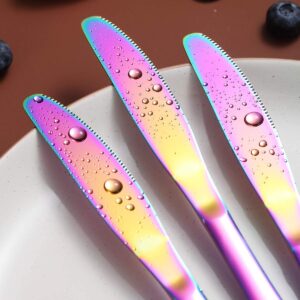 Berglander Rainbow Dinner Knives Set Of 12, Stainless Steel Titanium Plating Shiny Colorful Dinner Knife, Mutil Color Butter Knife Spreader Table Knives Sturdy And Dishwasher Safe