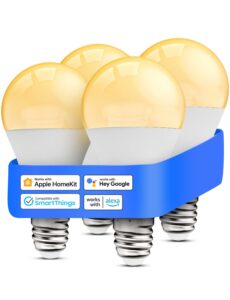 meross smart light bulb, dimmable wifi led bulb compatible with apple homekit, siri, alexa, google home, smartthings, a19 e26 warm white 2700k, 810 lumens 9w 60w equivalent, no hub required, 4 pack