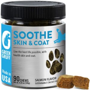 green gruff dog skin and coat supplement - organic dog allergy chews - dry skin, shedding, dog itch relief - dog omega 3 supplement - made in usa, protein - rich - anti itch for dogs - 90 chews