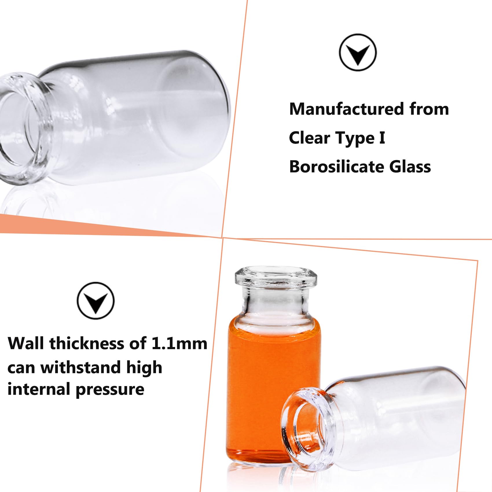 PEKYBIO 20 mm, Borosilicate Glass Standard Crimp Headspace Vial,10 ml Capacity,Flat Bottom,Beveled Finish, 22.5x46 mm, Pack of 100