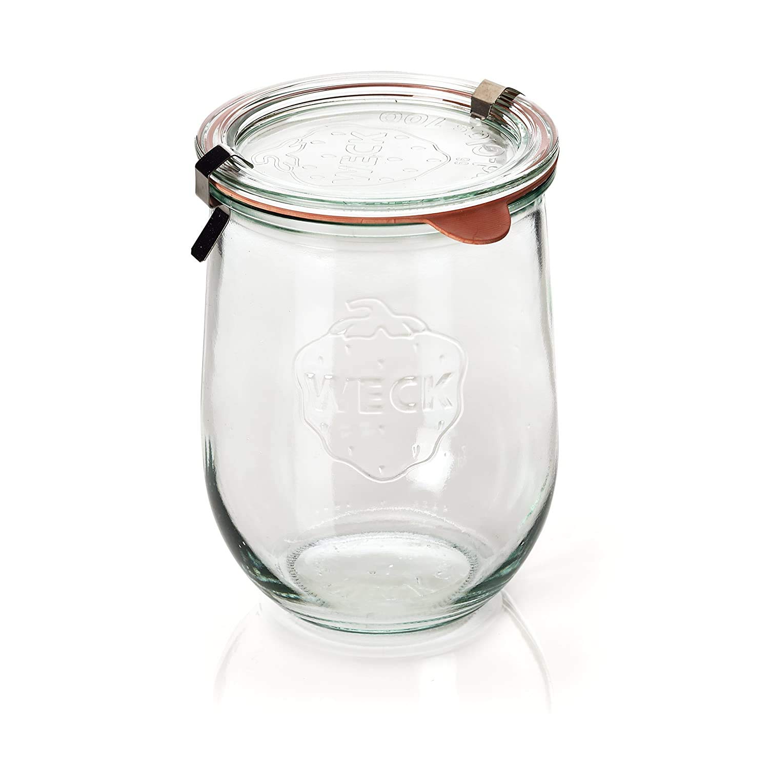 Weck Jars - 33.8 fl. oz Weck Tulip Jars 1 Liter - Sour Dough Starter Jars - Large Glass Jars for Sourdough Suitable for Canning and Storage - (2 Jars, Glass Lids & Wooden Lids)