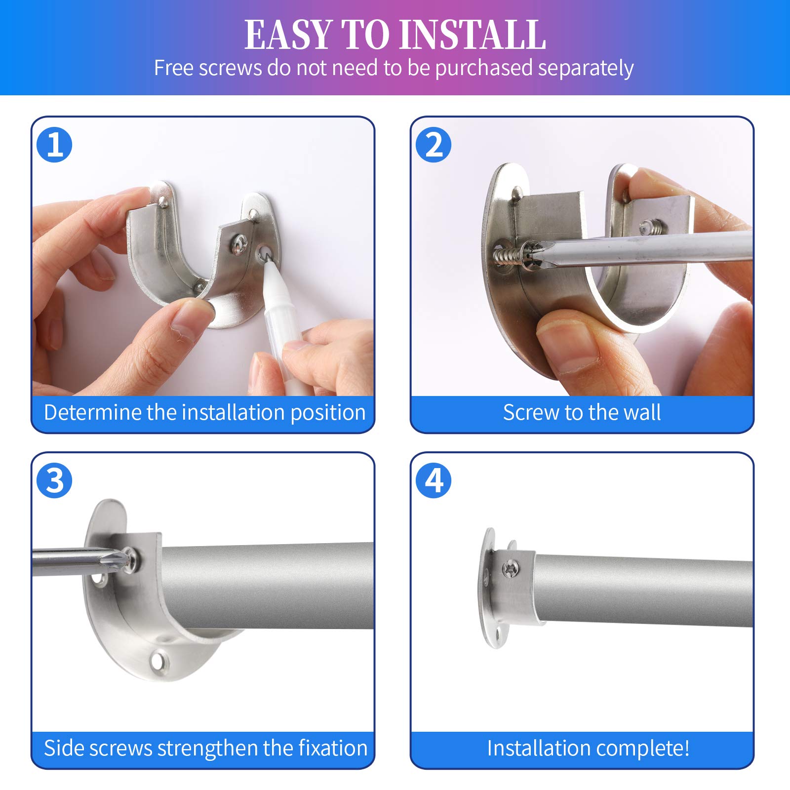 Creatyi Heavy Duty Closet Rod Brackets Closet Shower Rod Bracket Closet Rod Holders Closet Pole Sockets Closet Rod Supports for 1 1/4 Inch Rod (2 PCS, Silver)