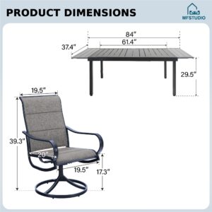 MFSTUDIO 7-Piece Metal Outdoor Patio Dining Furniture Set with 6 Padded Sling Swivel Chairs and 1 Expandable Outdoor Dining Rectangle Table