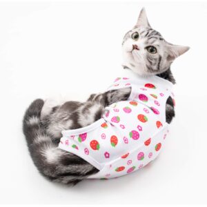 cat professional surgical recovery suit,e-collar alternative for cats dogs,after surgery wear, pajama suit,home indoor pets clothing strawberry m