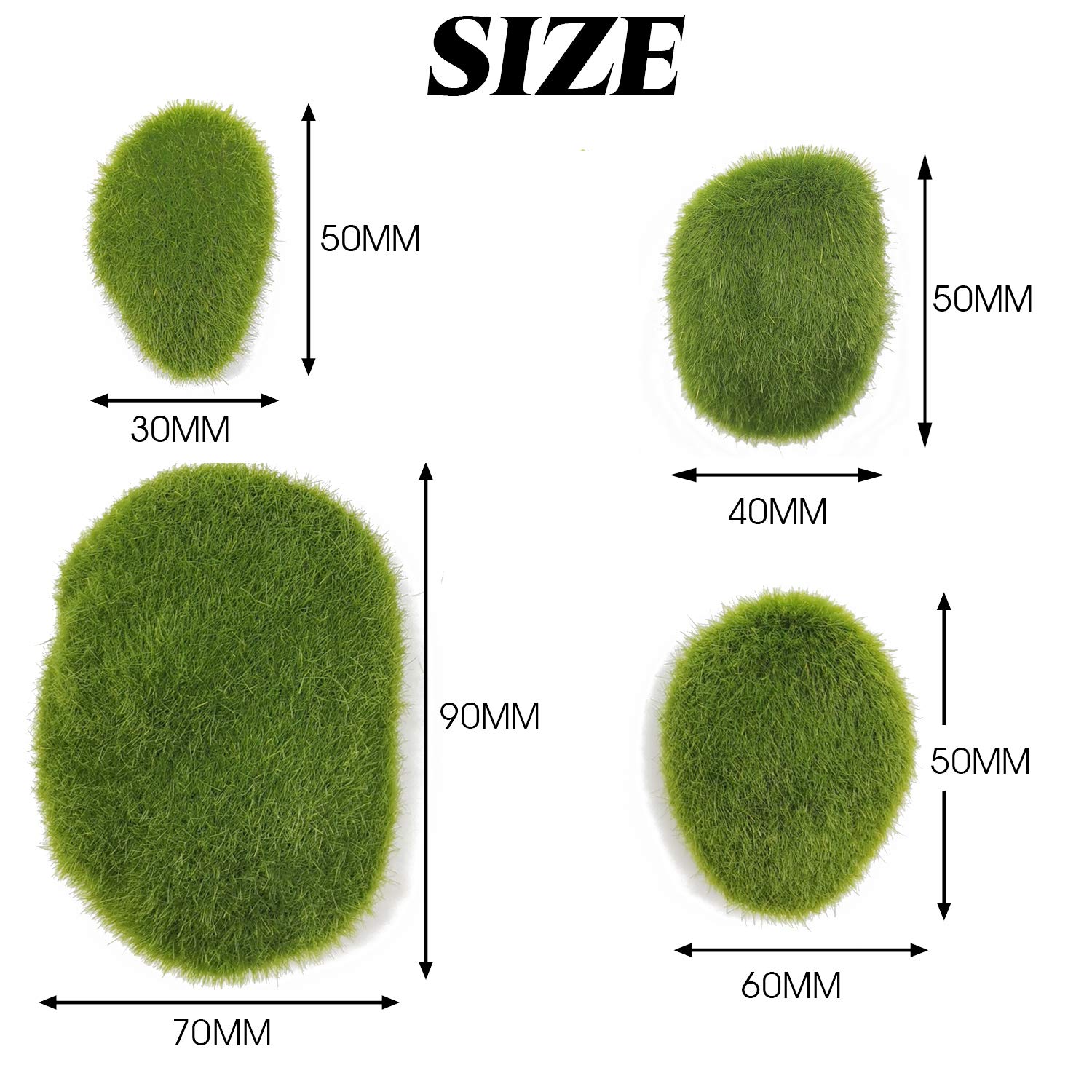 TIHOOD 40PCS Artificial Moss Rocks (4 Sizes), Green Moss Decor for Floral Arrangements, Fairy Gardens and Crafting