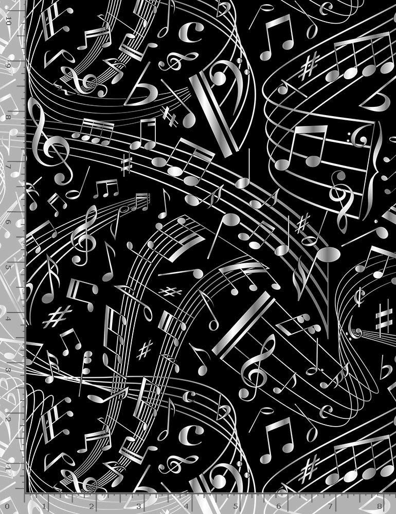 Timeless Treasures Music Black Swirling Music Notes Premium Quality 100% Cotton Fabric by The Yard.