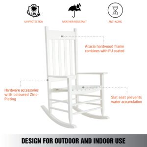 HOMESTEAD Wooden Rocking Chair Outdoor Furniture - Acacia Solid Wood White Rocking Chair Front Porch Furniture - FSC Certified Hardwood Indoor & Outdoor Adirondack Rocking Patio Rocker Porch Chairs