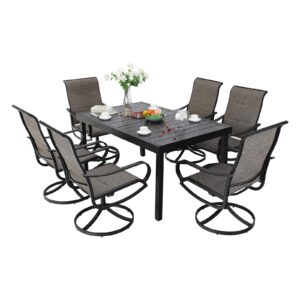 mfstudio 7-piece metal outdoor patio dining furniture set with 6 padded sling swivel chairs and 1 expandable outdoor dining rectangle table