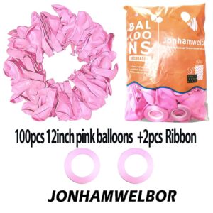 Jonhamwelbor Pink Balloons 12 Inch 100 Pack Light Pink Latex Party Balloons Pastel Pink Helium Balloons Wedding Girl Sweet Birthday Bride Baby Shower Party Decorations