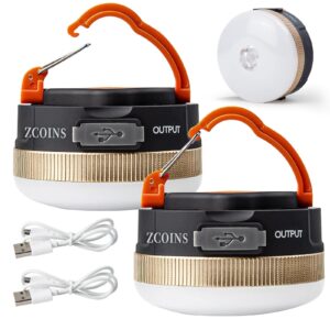 zcoins 2 pack camping lights lanterns, usb rechargeable led tent light with magnetic base, 4 modes with hook, portable waterproof outdoor camping lantern for hiking, fishing, emergency