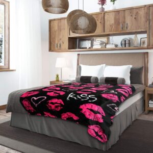 Infinity Republic - Kiss Kiss Black & Pink Soft Fleece Throw Blanket for Valentines Day Gifts- 50x60 Perfect for Living Rooms, Bedrooms, Kids' Rooms, Outdoors