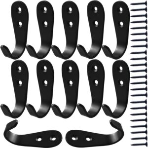 msbong 12 pcs black coat hooks for wall, heavy duty hooks for hanging coats no rust hooks wall mounted with screws for key, towel, bags, cup, hat indoor and outdoor