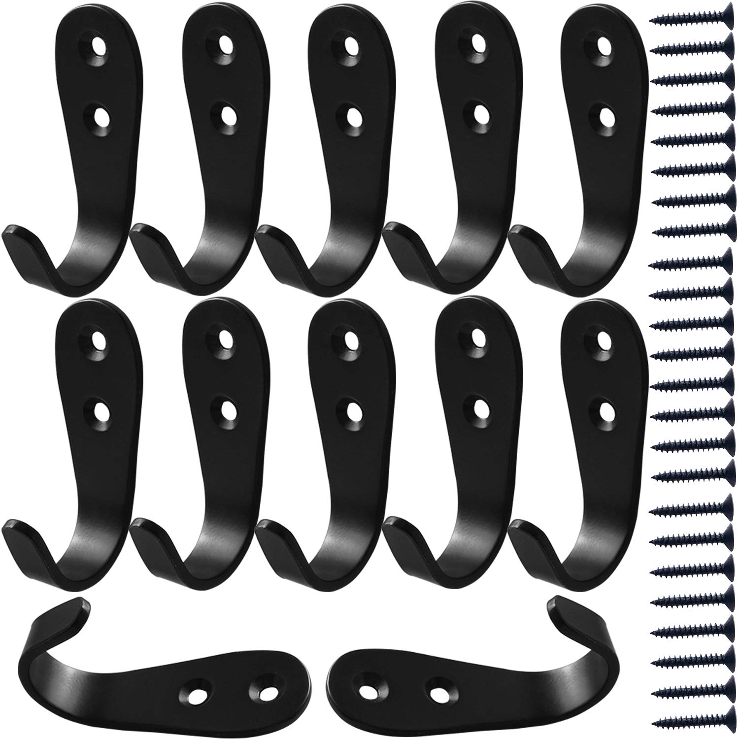 MsBong 12 Pcs Black Coat Hooks for Wall, Heavy Duty Hooks for Hanging Coats No Rust Hooks Wall Mounted with Screws for Key, Towel, Bags, Cup, Hat Indoor and Outdoor