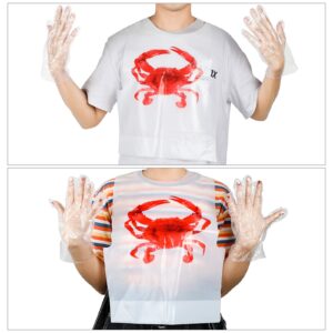 50pcs Crab Lobster Bibs and 50 Pairs of Plastic Disposable Gloves Disposable Adult Crab Feast Bibs for Seafood(Crab Style)