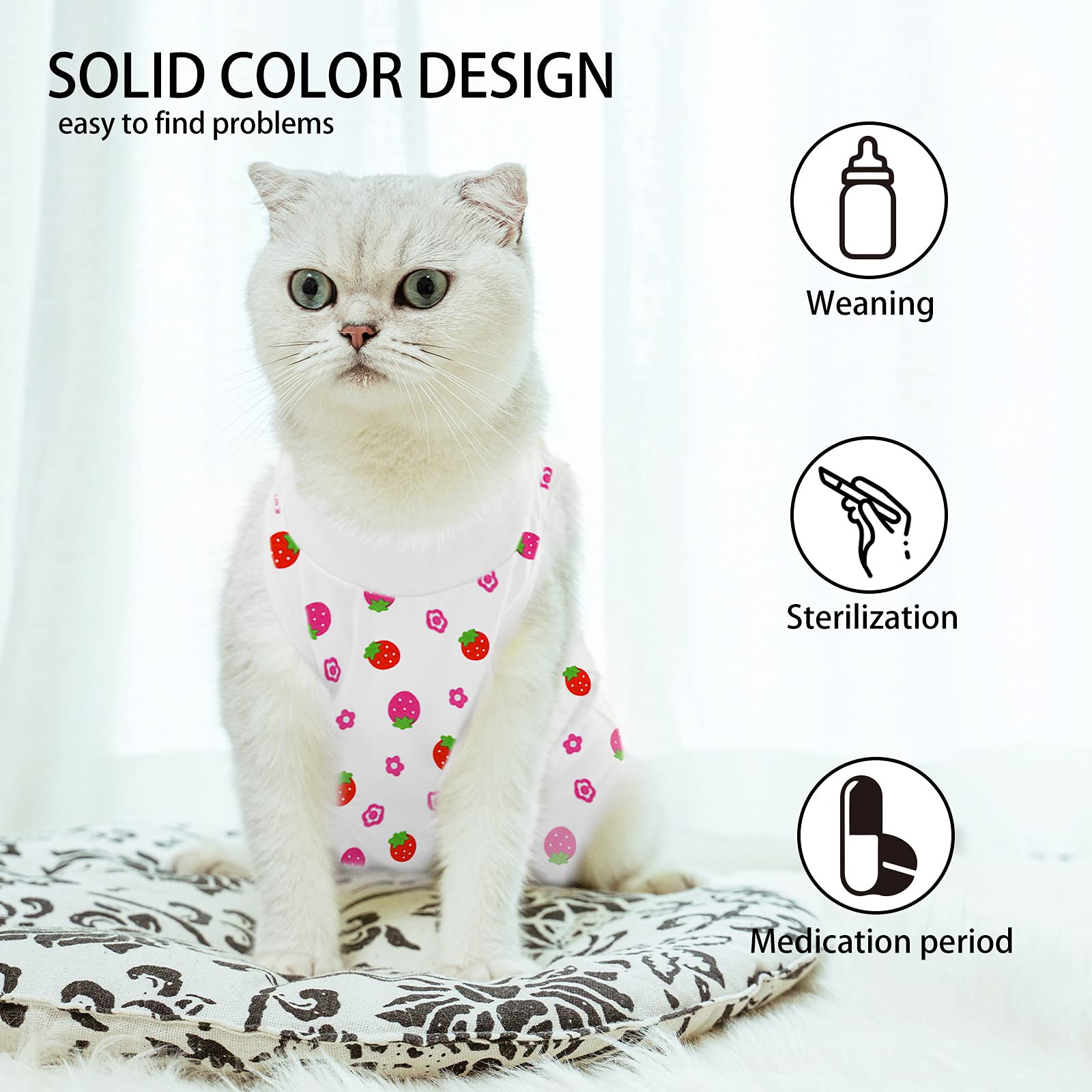 Cat Professional Surgical Recovery Suit,E-Collar Alternative for Cats Dogs,After Surgery Wear, Pajama Suit,Home Indoor Pets Clothing Strawberry M