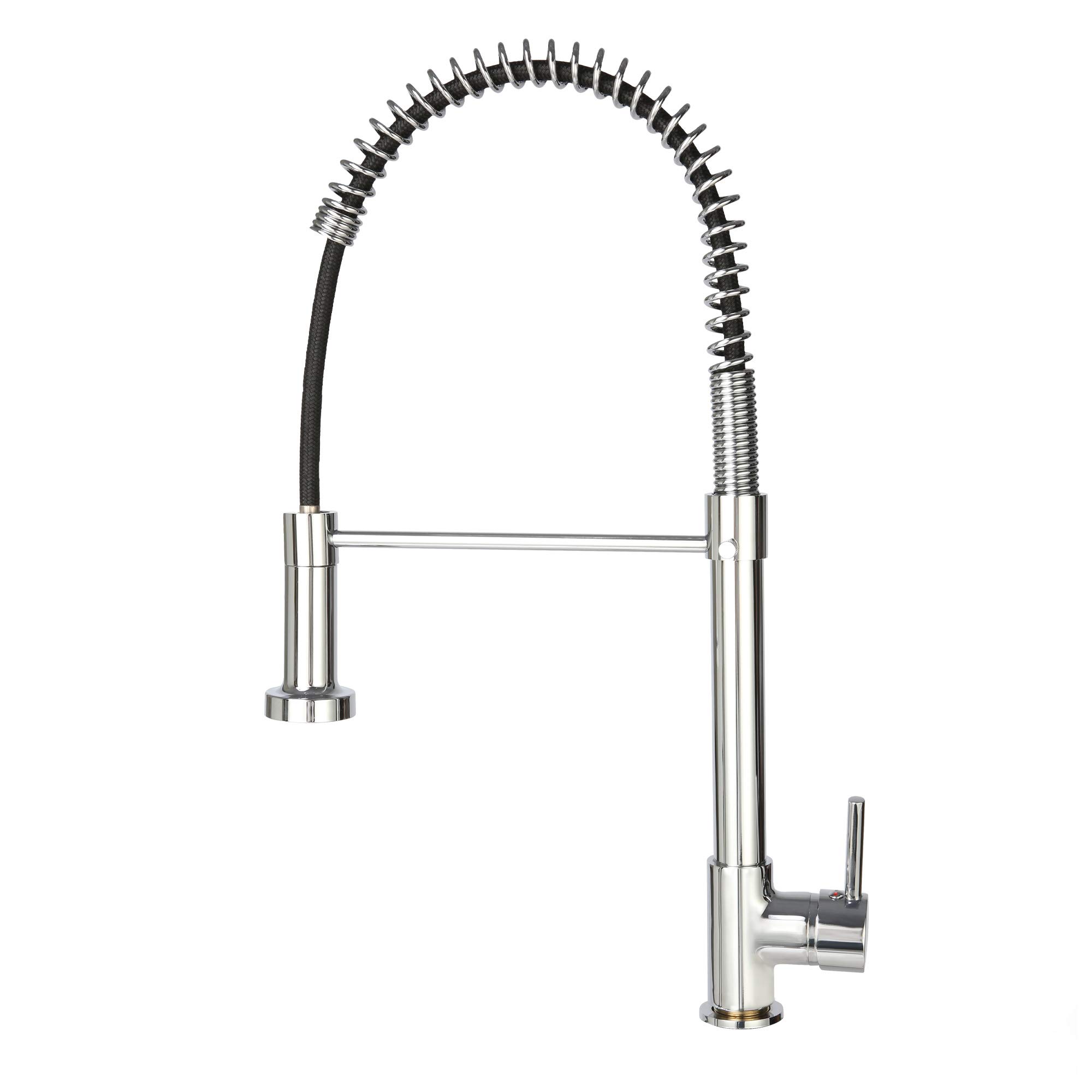 LUCKYERMORE Commercial Kitchen Faucet with Pull Down Sprayer, High Arc Stainless Steel, 360 Swivel Single Handle Single Hole Spring Sink Faucet, Chrome