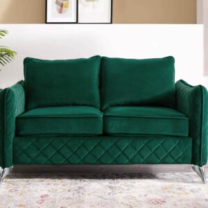 Altrobene Velvet Loveseat, Modern Sofa Chair Couch for Two People, Soft Upholstered, Silver Tone Metal Legs, Christmas Green