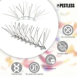 Pestless Upgraded Bird Spikes 10 Pack - 12-Inch Deterrent, 5 Spikes, Wide Coverage, Adjustable Strip Length - Stainless Steel Repeller Against Pigeons, Squirrels, Animals - Easy Mounting