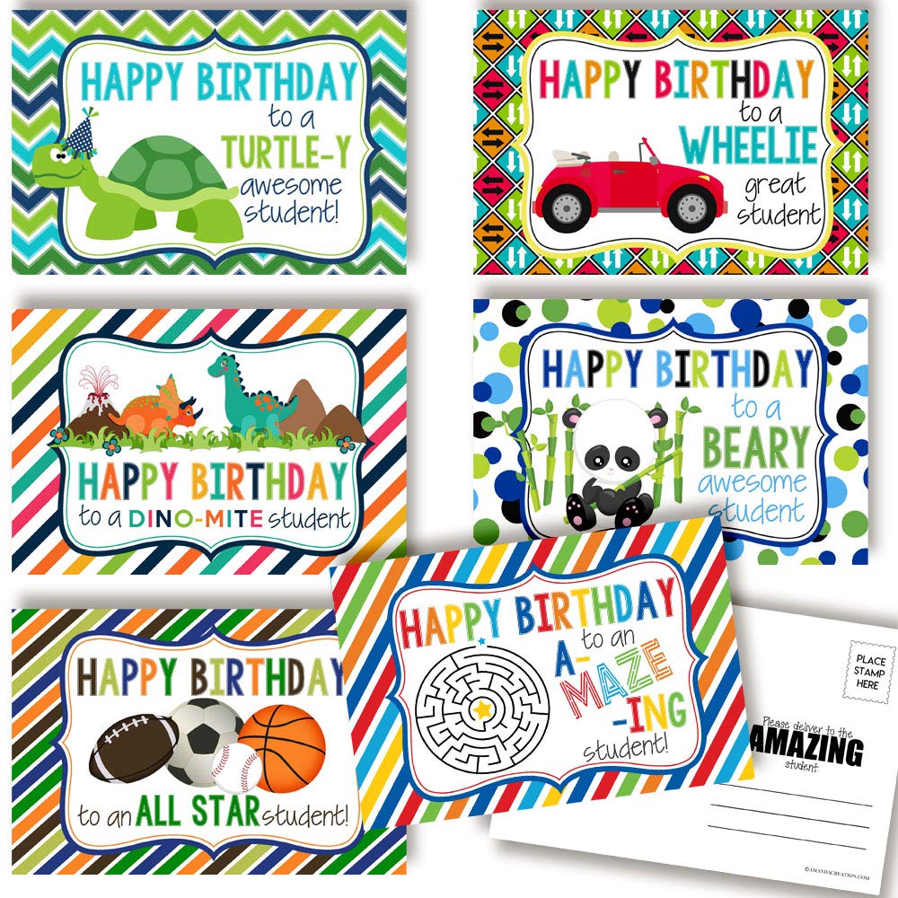 Cute & Funny Puns Themed Happy Birthday From Teacher To Student Blank Postcards, 4"x6" Fill In Notecards (6 different designs) by AmandaCreation (30)