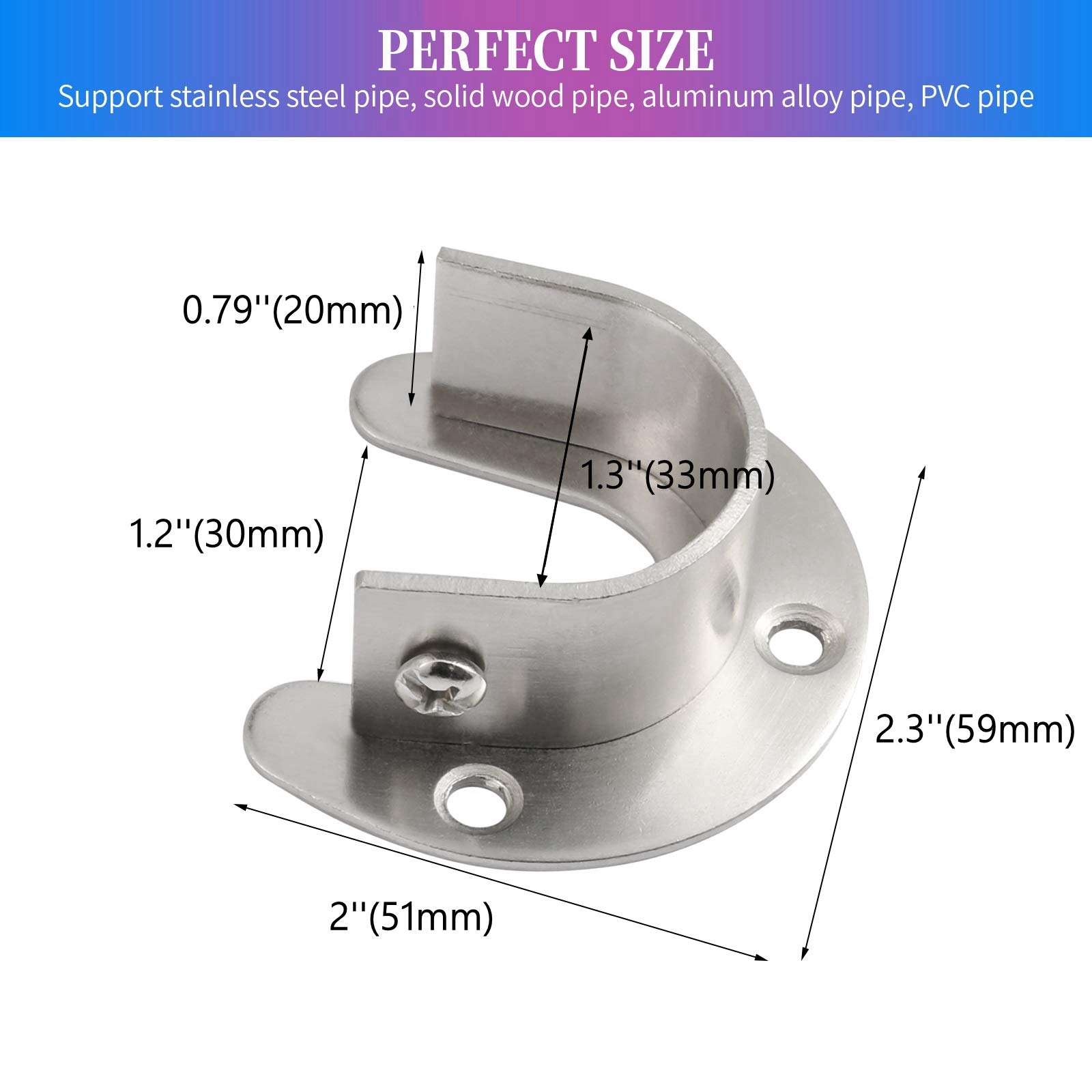 Creatyi Heavy Duty Closet Rod Brackets Closet Shower Rod Bracket Closet Rod Holders Closet Pole Sockets Closet Rod Supports for 1 1/4 Inch Rod (2 PCS, Silver)