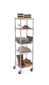 home storage space hss 5 tier wire shelving tower with casters, 16 inch x16 inch x53.7 inch h, chrome