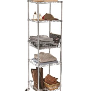 Home Storage Space HSS 5 Tier Wire Shelving Tower with Casters, 16 inch x16 inch x53.7 inch H, Chrome