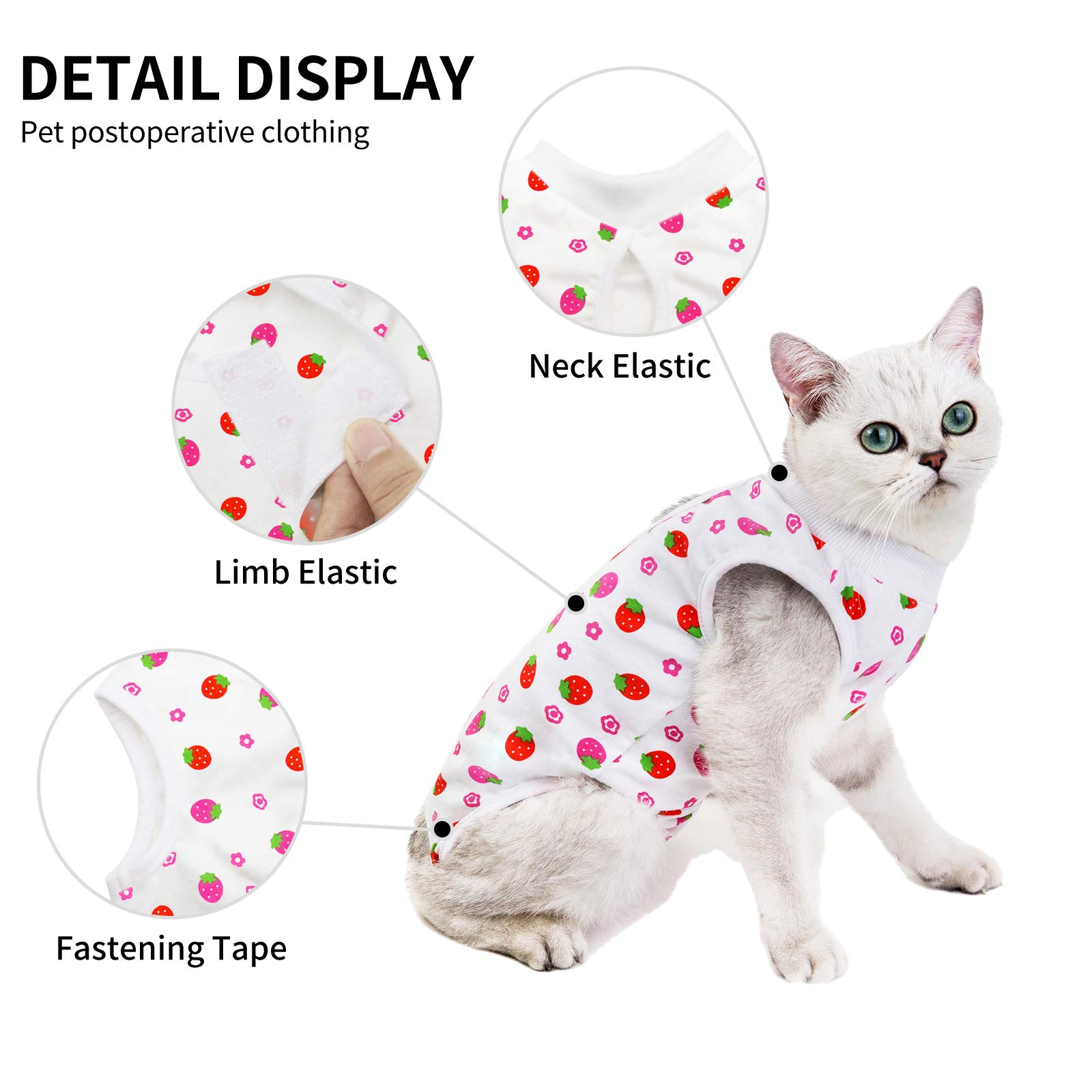 Cat Professional Surgical Recovery Suit,E-Collar Alternative for Cats Dogs,After Surgery Wear, Pajama Suit,Home Indoor Pets Clothing Strawberry M