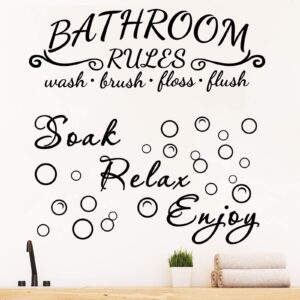 2 pieces bathroom wall decals sticker soak relax enjoy bathroom rules wall sticker vinyl quote wall art decor for home bathroom (black,simple style)