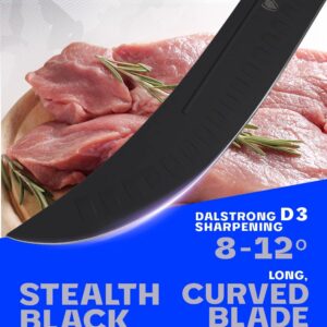 Dalstrong Butcher Knife - 10 inch - Delta Wolf Series Knife - Ultra-Thin & Zero Friction Blade - HC 9CR18MOV Steel - Black Titanium Nitride Coating - Breaking Knife - G10 Camo Handle - Leather Sheath