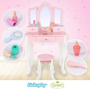 Green series Kinderplay | Kids Vanity - Little Girls Vanity Set with Mirror and Stool | Vanity for Girls | Kids Vanity Set with Mirror Age 4-9 | Vanity Kids Makeup | Pink GS3300