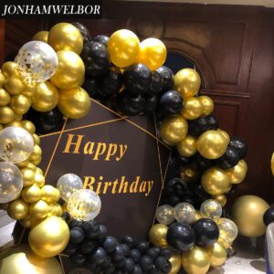 Jonhamwelbor Black Balloons 12 inch 100 Pack Black Metallic Chrome Balloons Black Latex Balloons for Birthday Halloween Graduation Baby Shower Party Decorations (with Black Ribbon)