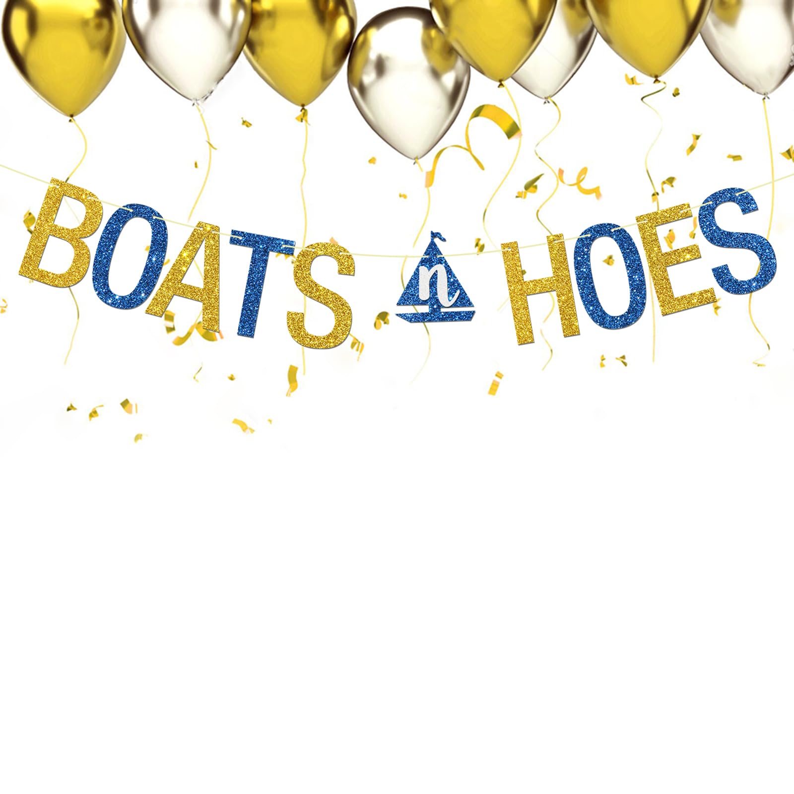 Maicaiffe Boats N Hoes Banner - Nautical Cruise Themed Birthday Party Decorations - Wedding - Baby Shower - Bachelorette/Bridal Shower Party Decorations Glitter