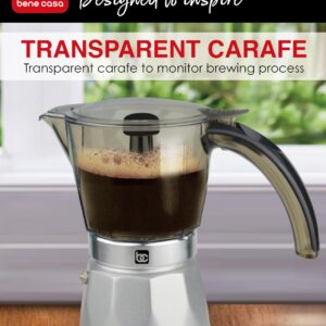 Bene Casa Espresso Coffe Maker, 6 Cup,Electric Maker Portable Cafetera Electrica| Trasparent Carefa, De 6 Tasas, Para Cafe' Espresso,Baso Trasparente.