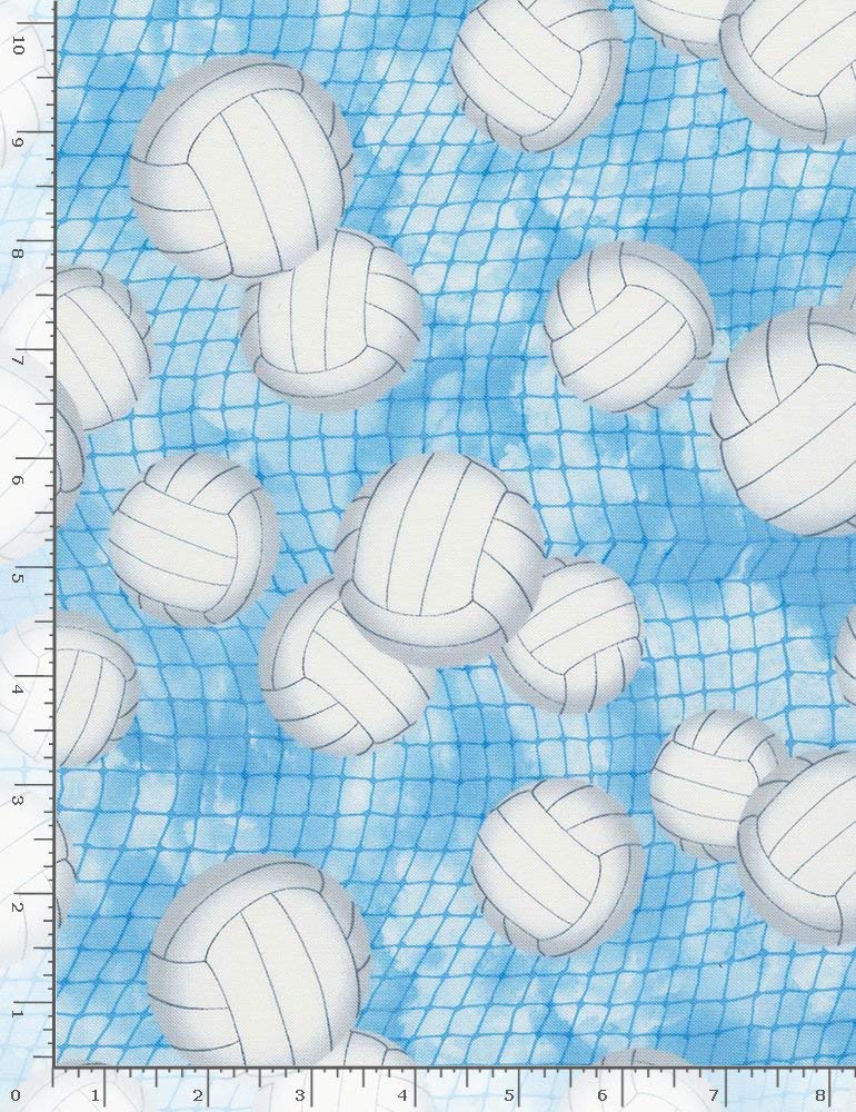 Timeless Treasures Volleyballs & Nets Blue Premium Quality 100% Cotton Fabric by The Yard.