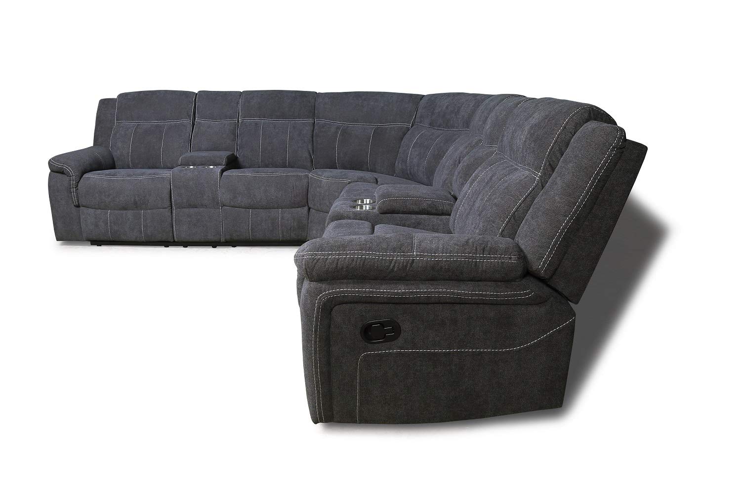 Elountik Modern Sectional Sofa Manual Lift Sofa Reclining Sofa Couch Large Sofa Set (Fabric Gray)