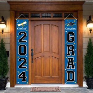 kmuysl graduation decorations class of 2024, red & blue congrats grad banner hanging flags porch sign, 2024 graduation decorations party supplies for any school indoor/outdoor decor