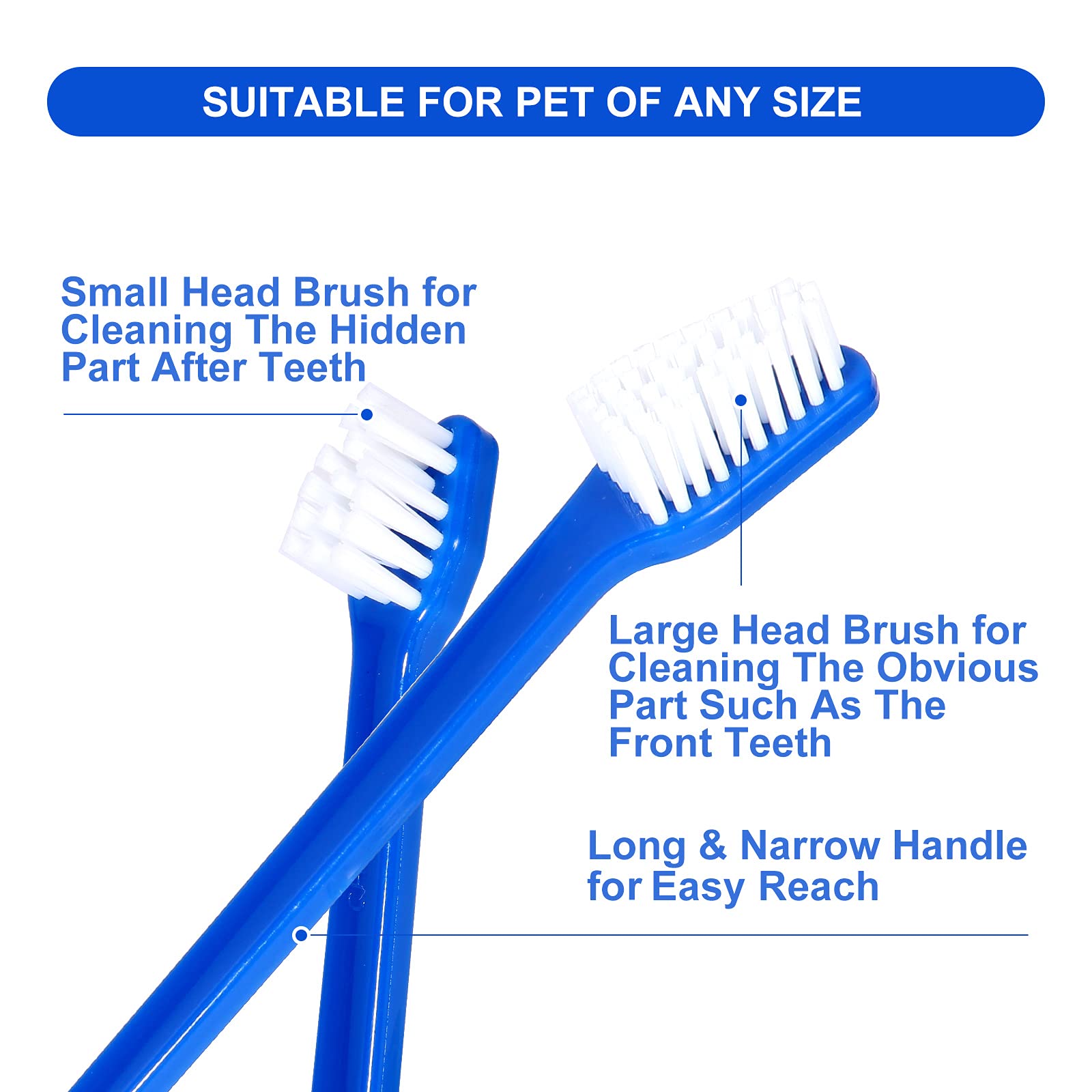 Newday 50 Pieces Double-Headed Dog Cat Pet Toothbrush, Super Soft Bristles Oral Care Teeth, pet Tooth Brush for Dogs, Dog toothbrushes in Bulk Individual polybag (Blue)