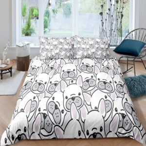 dog bedding set french bulldog duvet cover for kids boys girls cartoon pet dog animal print comforter cover cute bulldog puppy face doodle decor bedspread cover with 1 pillowcase 2pcs bedding twin