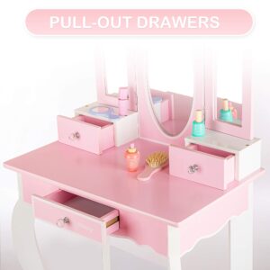 Green series Kinderplay | Kids Vanity - Little Girls Vanity Set with Mirror and Stool | Vanity for Girls | Kids Vanity Set with Mirror Age 4-9 | Vanity Kids Makeup | Pink GS3300