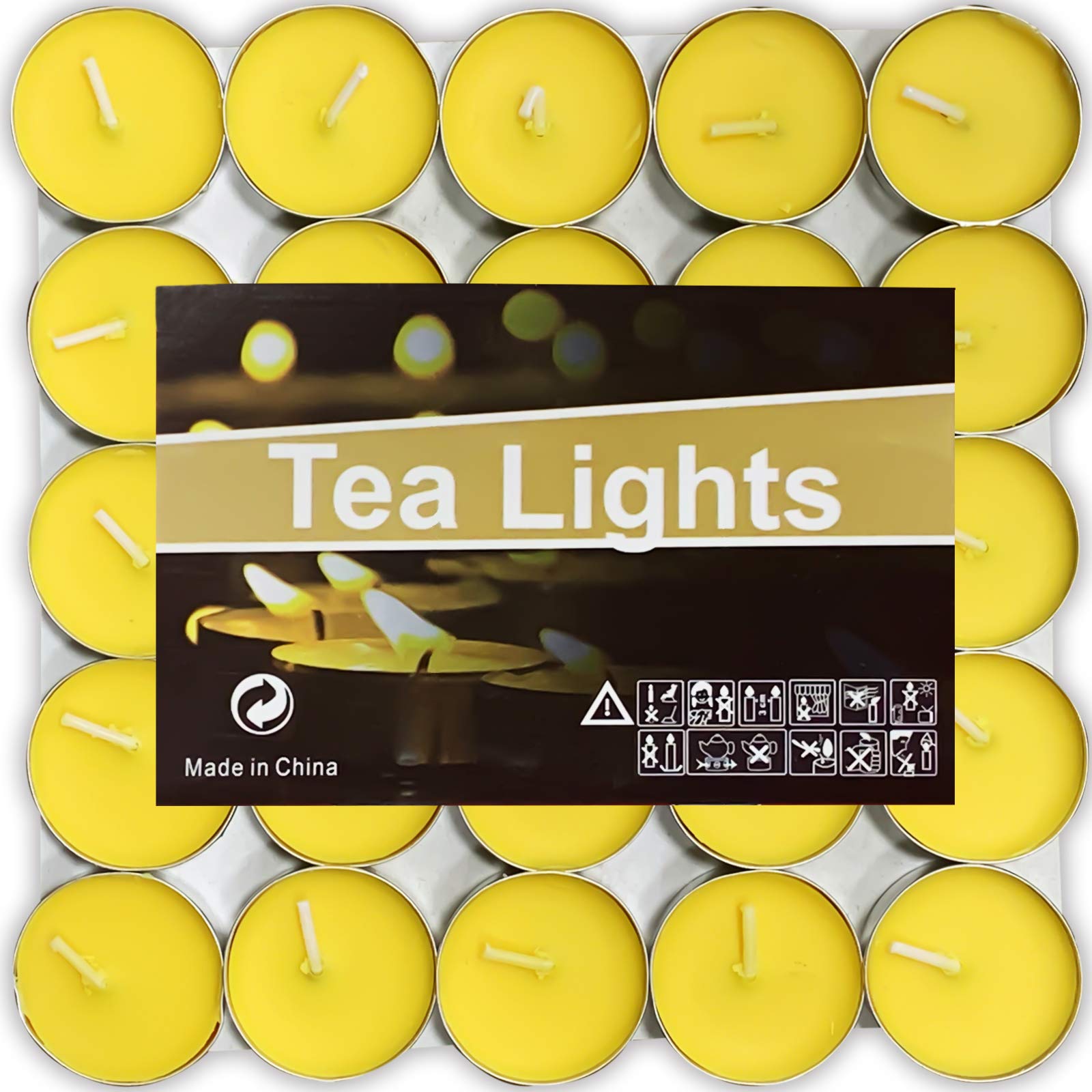 OUO Tea Lights Candles, 50 Pack Smokeless Candles,Small Candles, Dripless & Long Lasting Mini Tealight Candles for Mood, Dinners, Parities, Home, Decoration, Wedding, Crafts(Yellow)