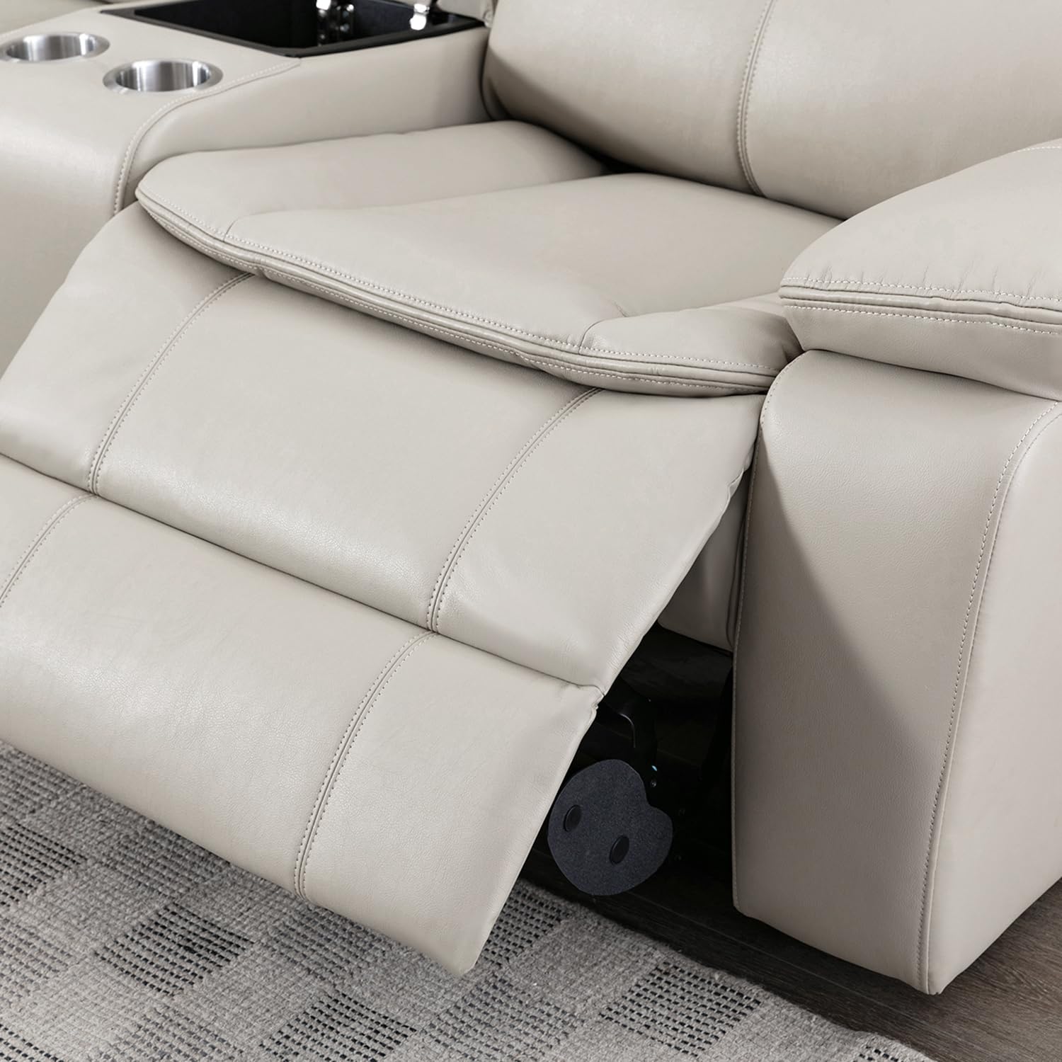 Familymill L-Shaped Breathable Leather Manual Reclining Sectional Sofa Sets for Living Room and Bedroom, Cream