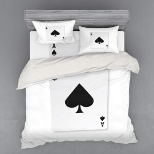 ambesonne ace of spades duvet cover set, simplistic composition with casino style gambling themed print, 4 piece bedding set with shams and fitted sheet, king size, charcoal grey and white