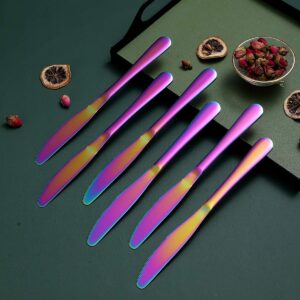 Berglander Rainbow Dinner Knives Set Of 12, Stainless Steel Titanium Plating Shiny Colorful Dinner Knife, Mutil Color Butter Knife Spreader Table Knives Sturdy And Dishwasher Safe