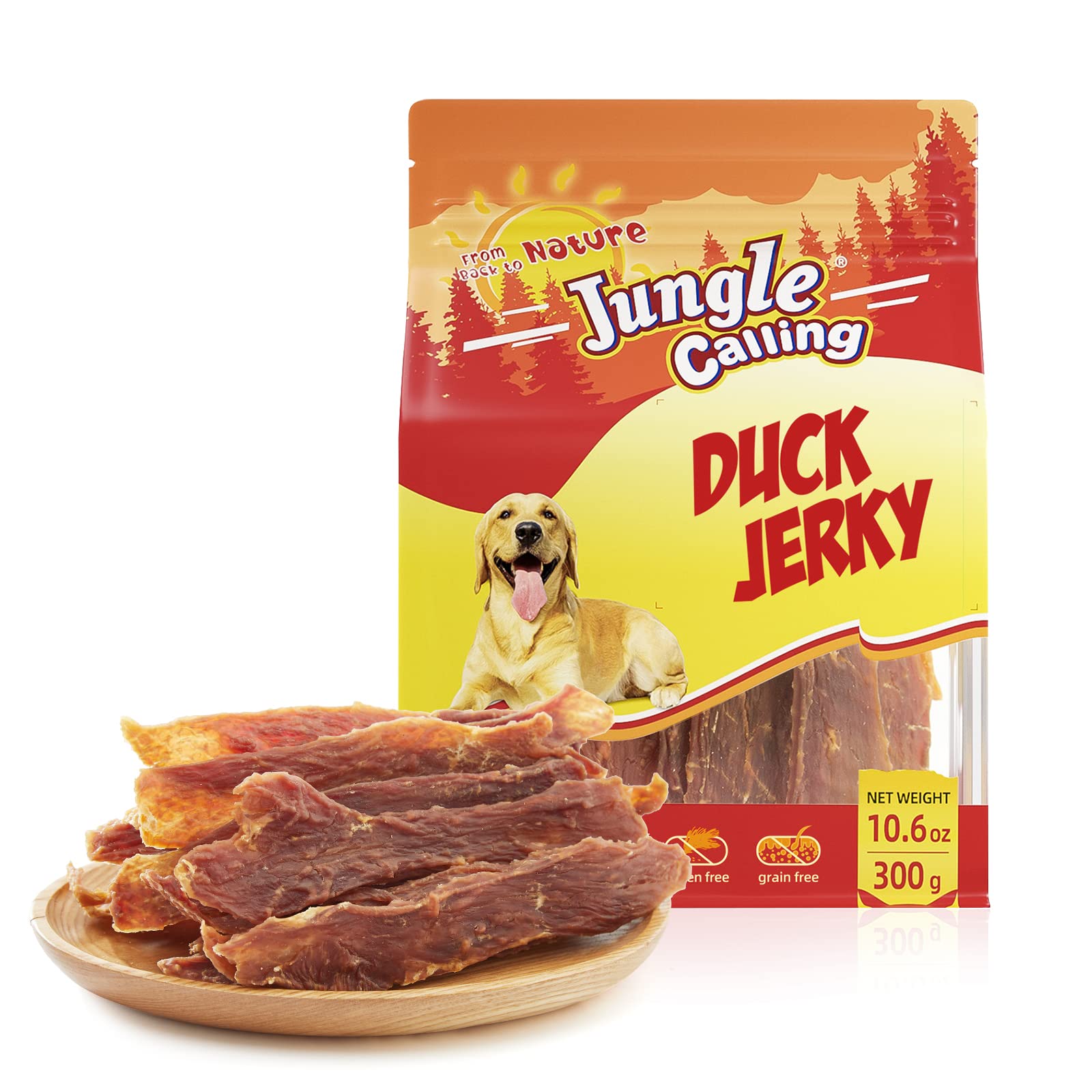 Jungle Calling Dog Treats, Duck Jerky for Dogs, Slow Roasted Snacks for Medium and Large Dogs Chewy Training Treats, 10.6 oz